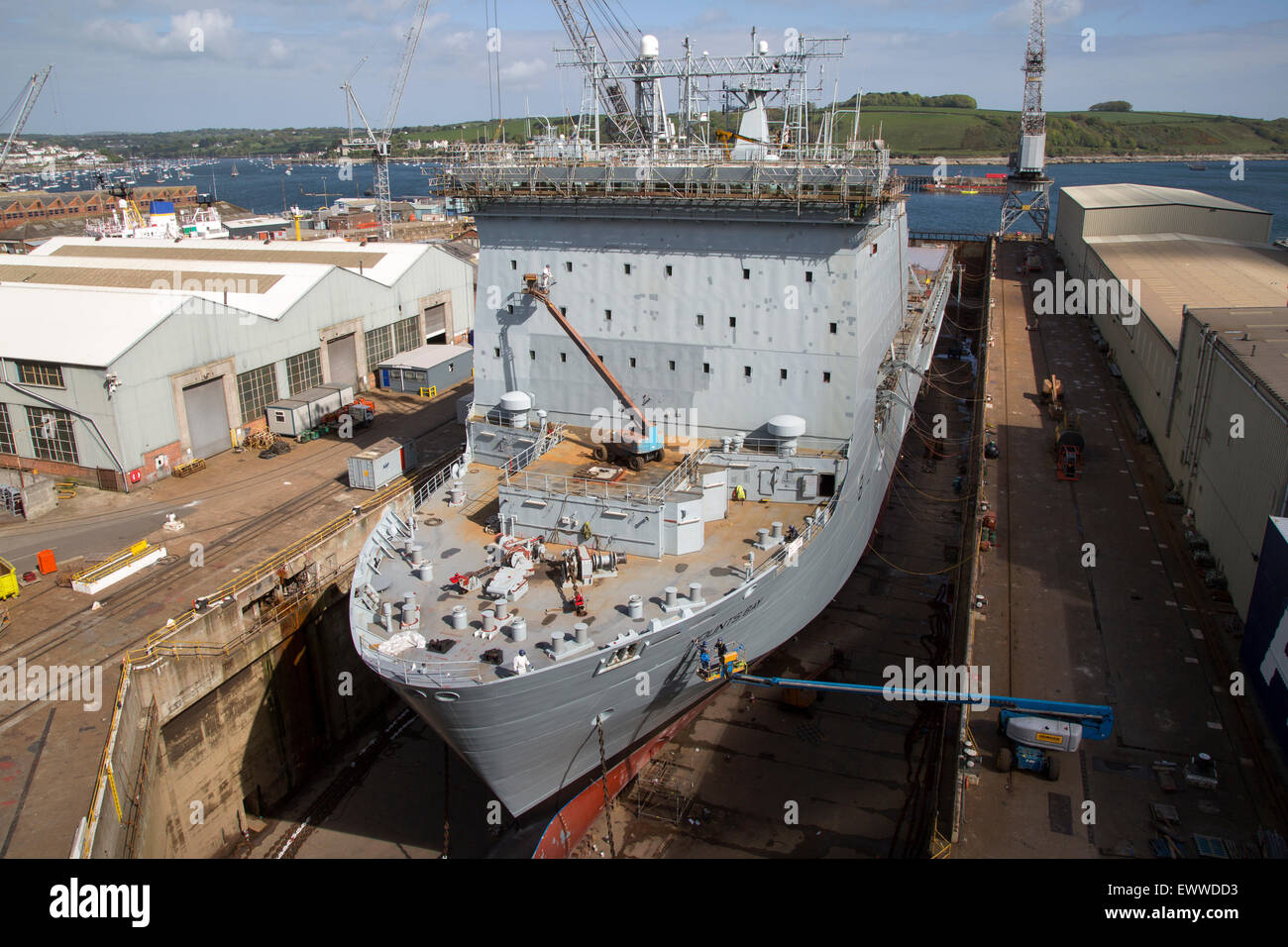RFA Mounts Bay ship in dry dock, Falmouth, Cornwall, England, UK Stock ...