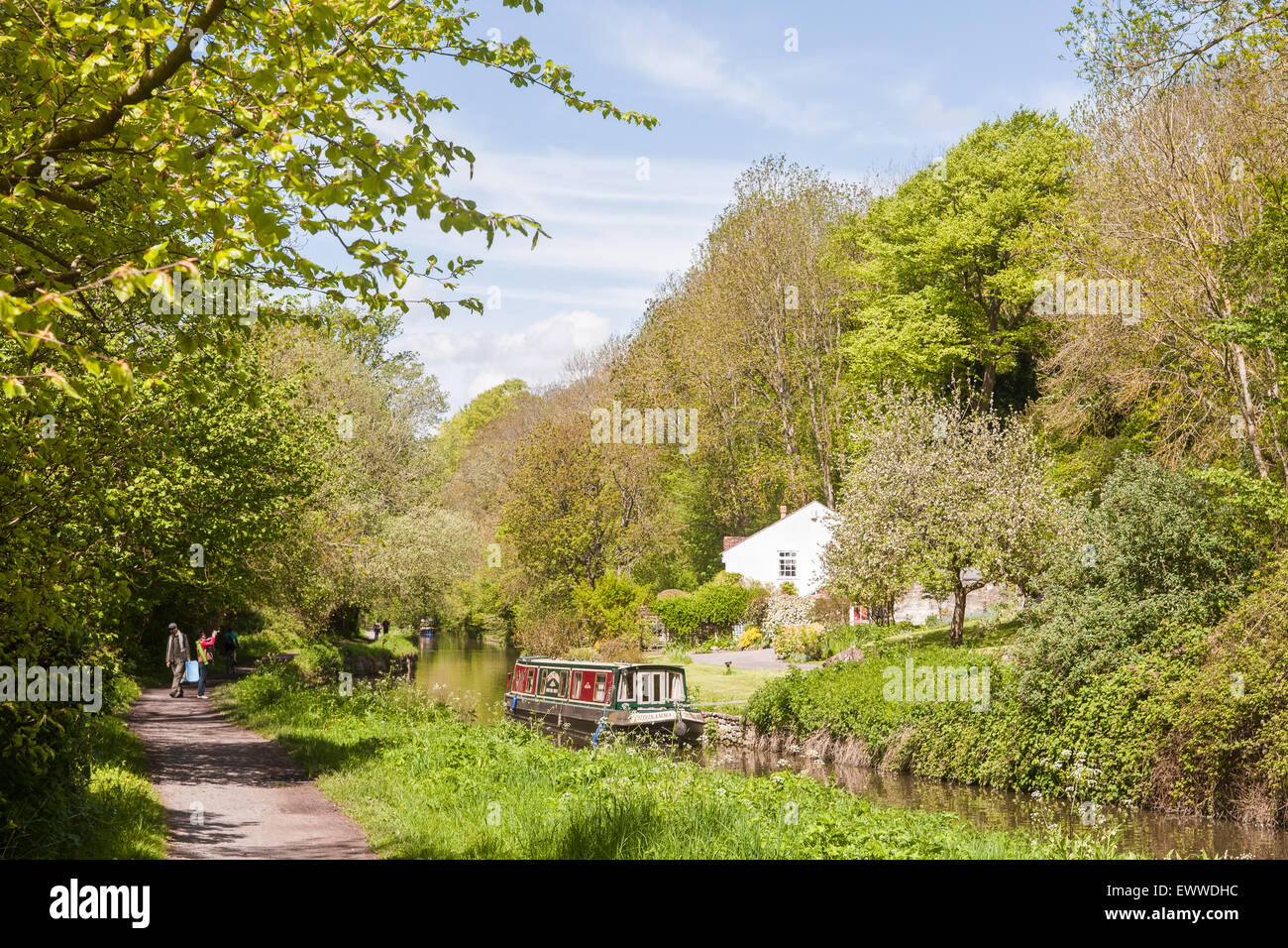 Canal path used by cyclists and walkers. Here people walking along path ...
