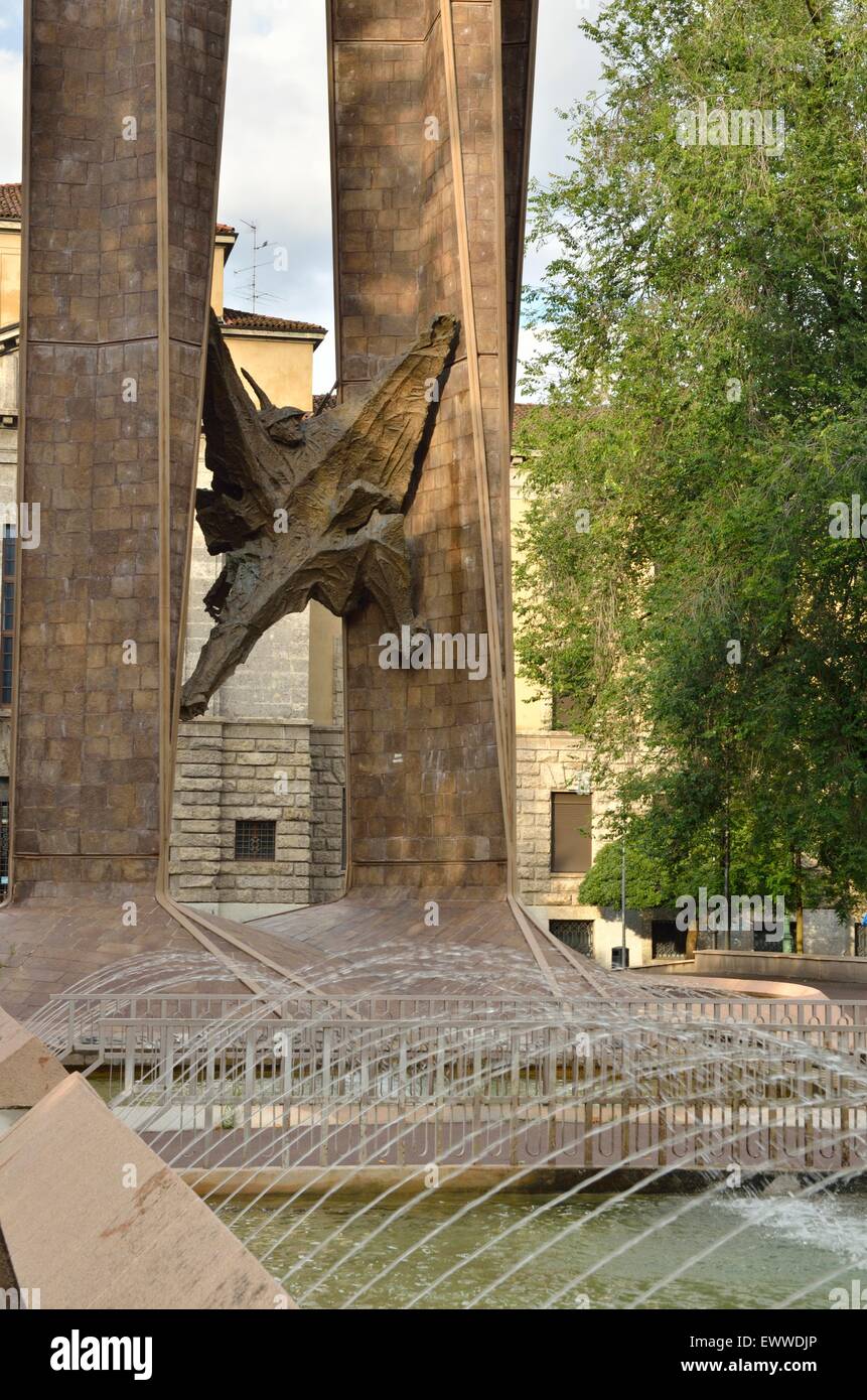 Detail of the sculpture of the Alpine climbing in the monument Alpino ...