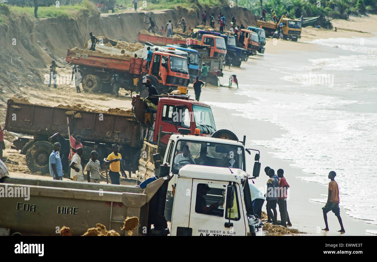 Sand mining along beaches outside Freetown, Sierra Leone Stock Photo ...