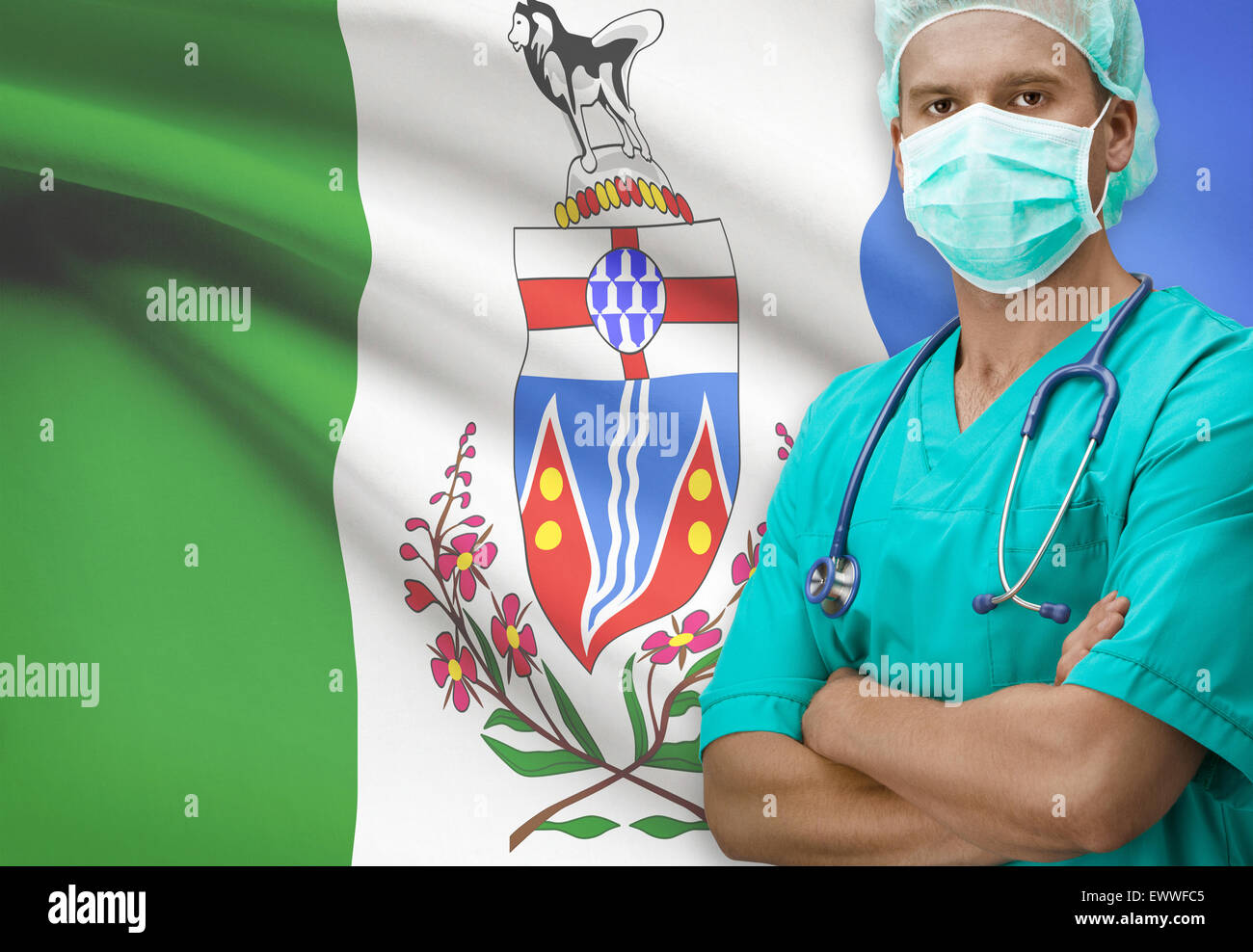 Surgeon with Canadian province flag on background - Yukon Stock Photo ...