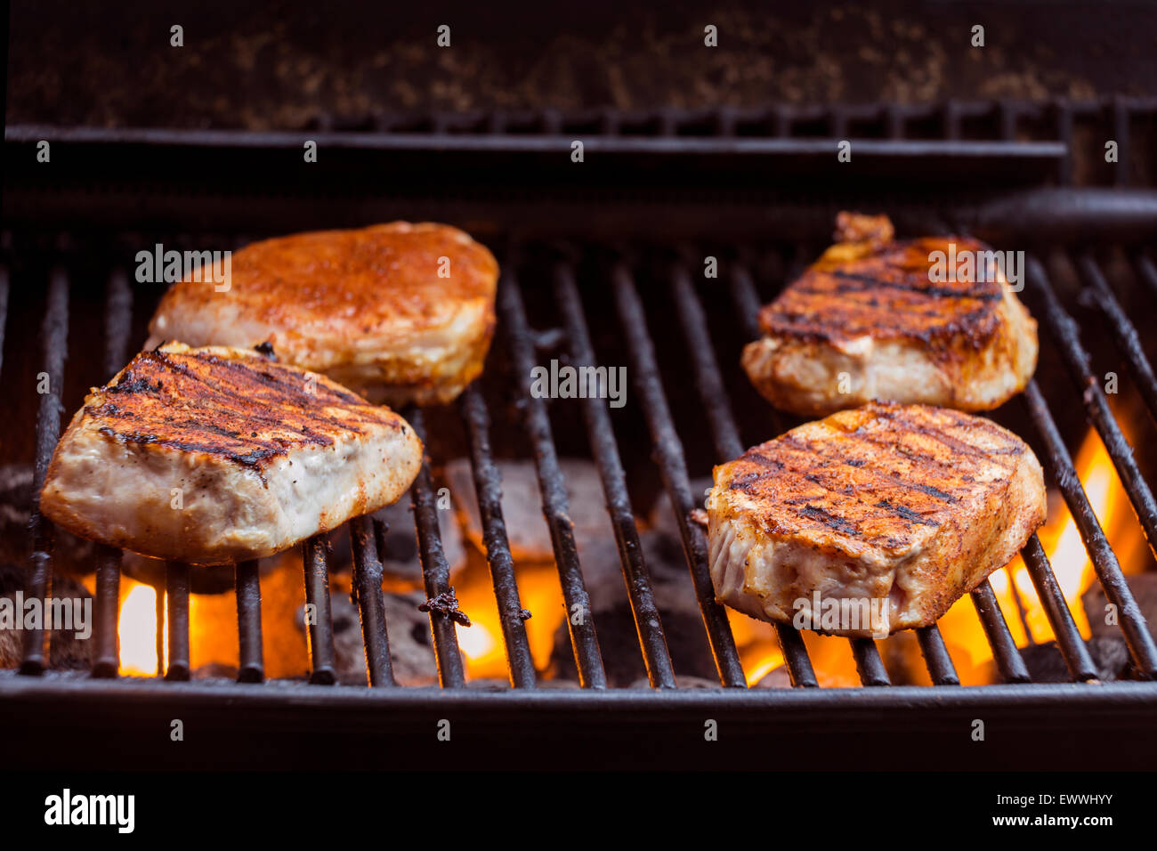 Grill barbecue with delicious pork meat Stock Photo - Alamy
