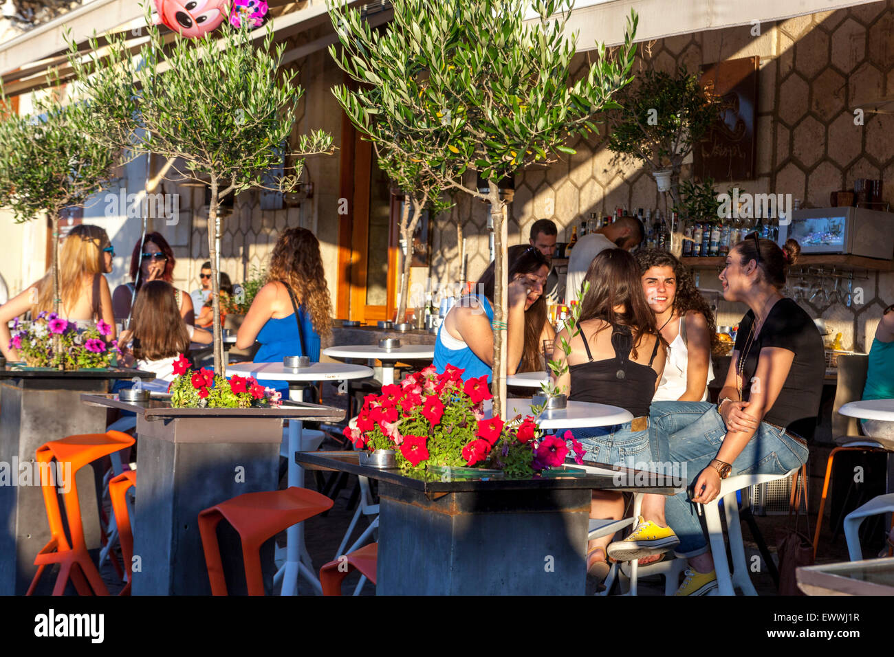 People Tavern, street, Chania bar, Crete, Greece, Europe Stock Photo ...