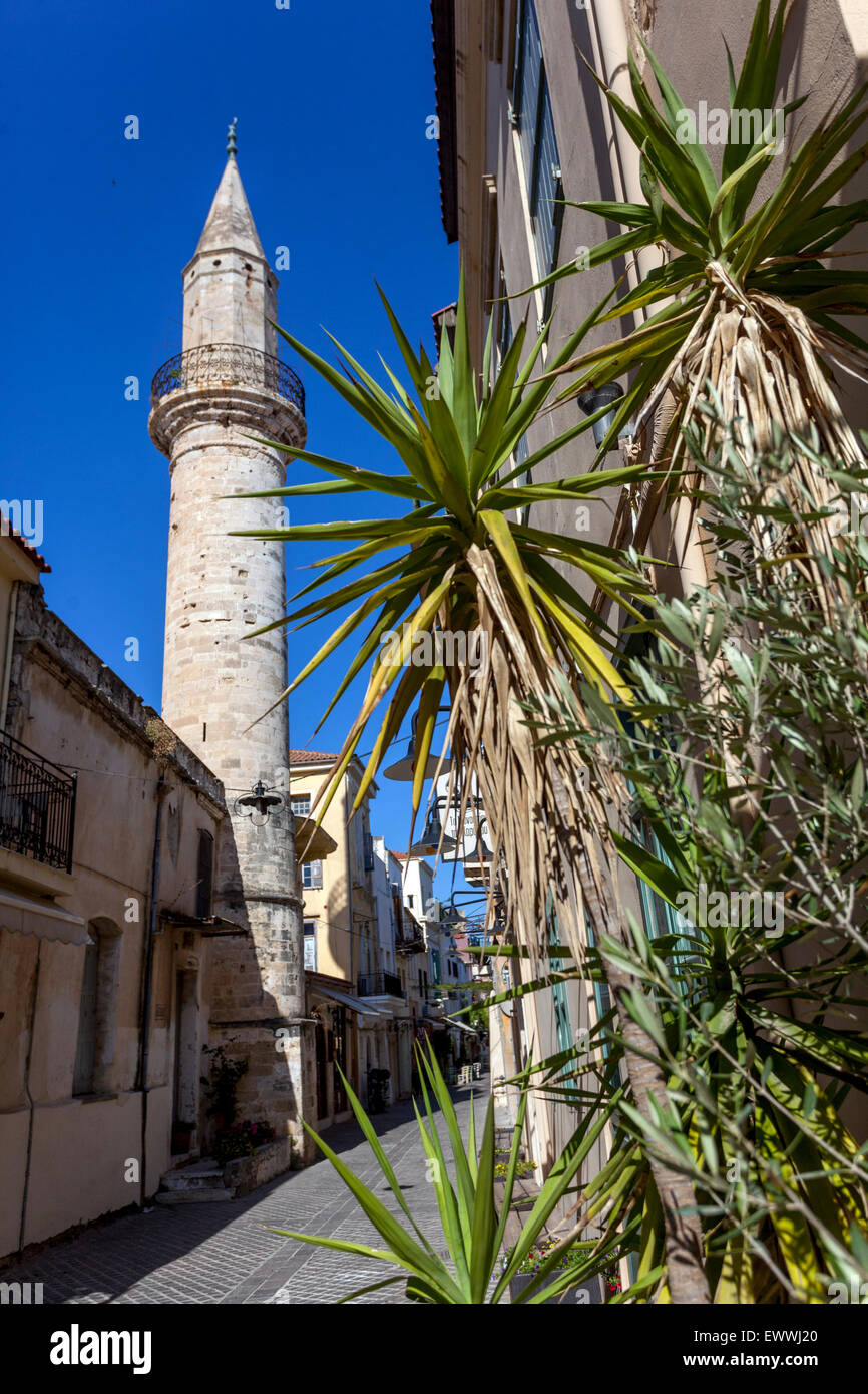 Crete Chania mosque Ahmet Aga Minaret in Chania Old Town Alley Greece ...