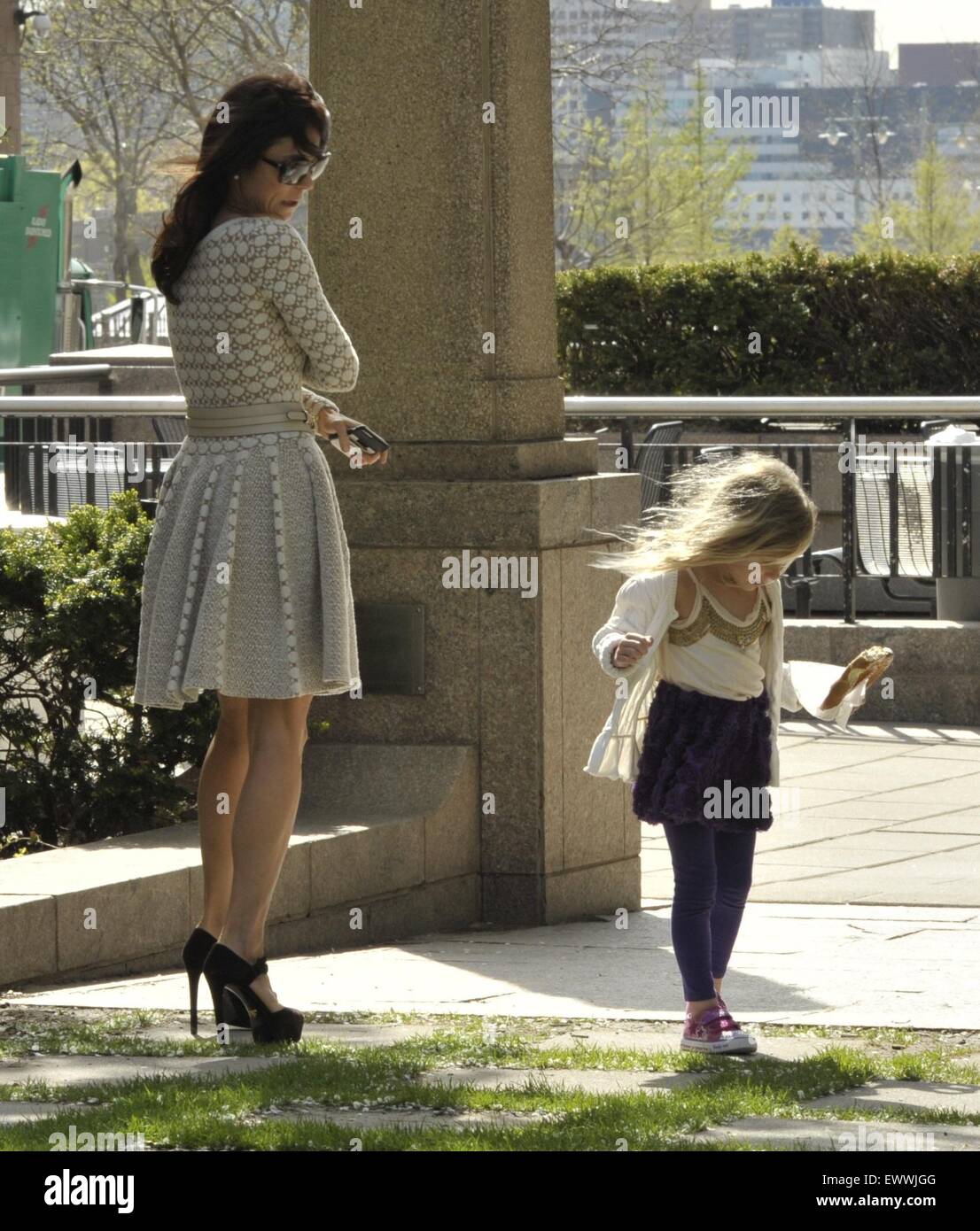Bethenny Frankel and her daughter Bryn spend time in a local park on a ...