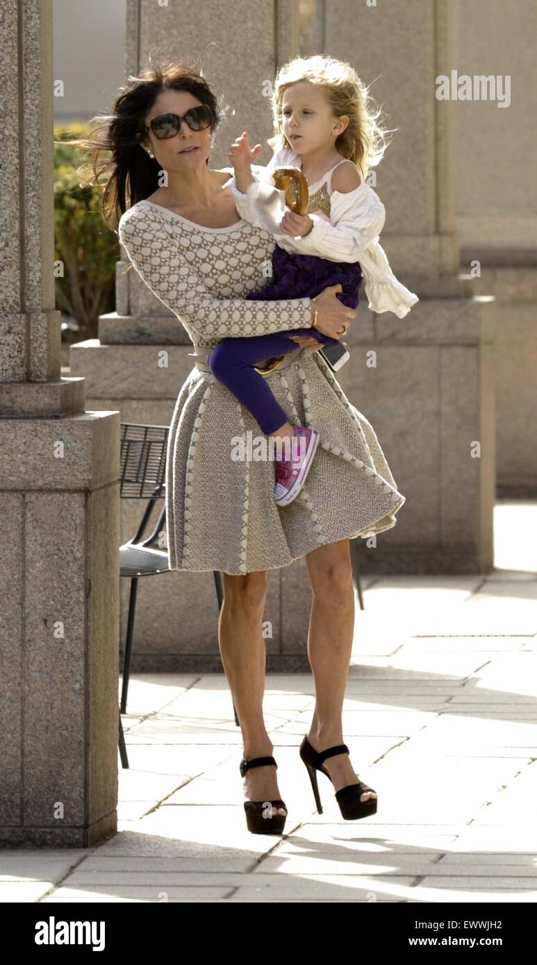 Bethenny Frankel and her daughter Bryn spend time in a local park on a ...