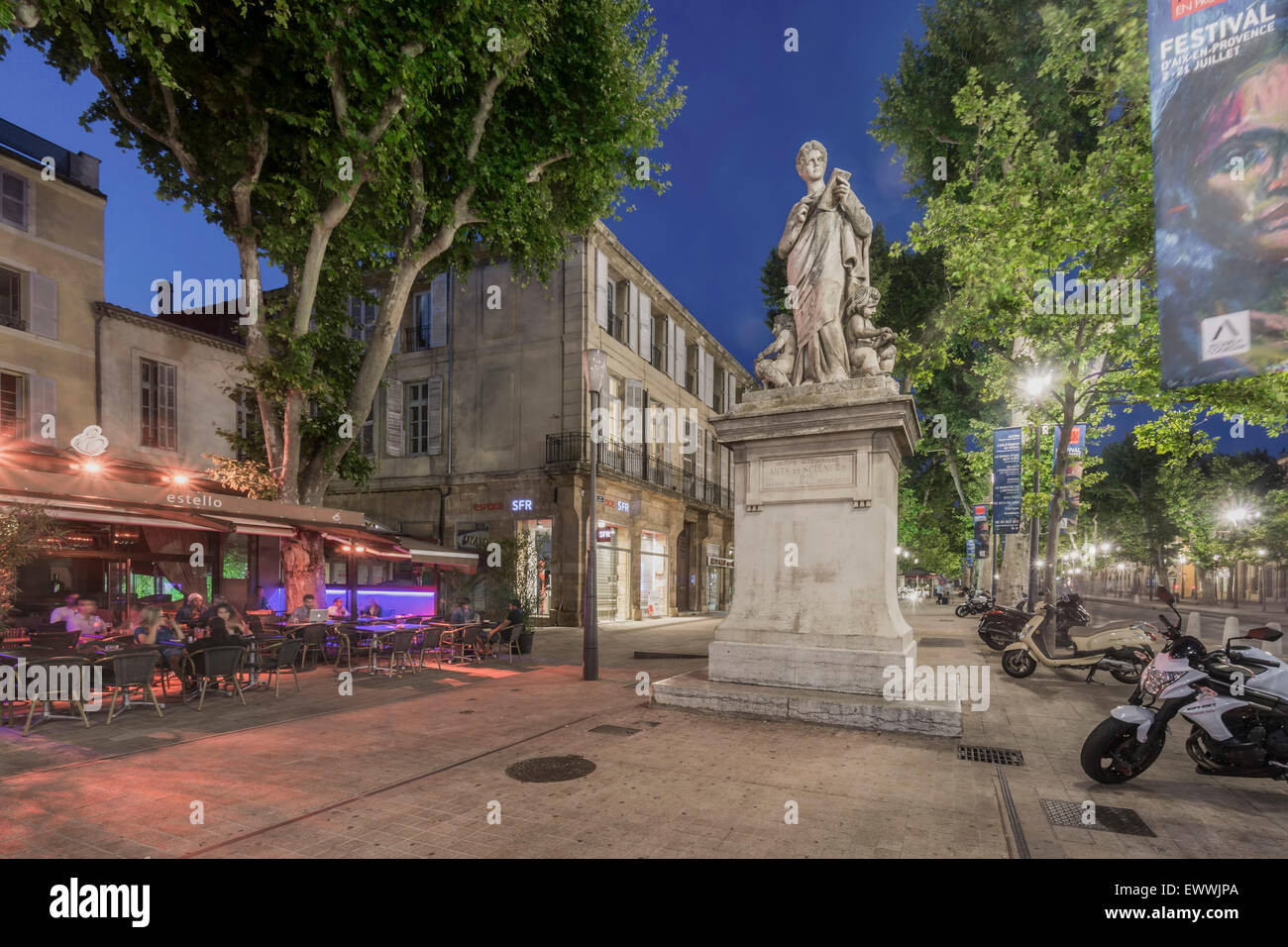 Cours Mirabeau, Street Cafe, Statue , Aix en Provence, Bouche du Rhone ...