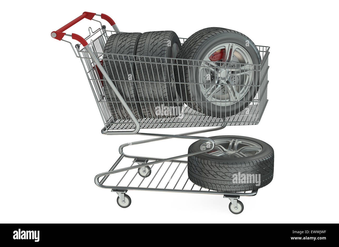 shopping cart with car wheels isolated on white background Stock Photo ...