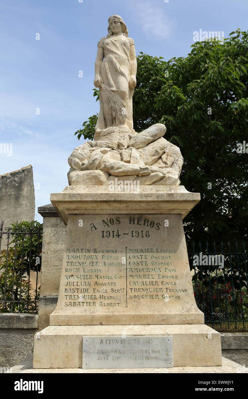 The War Memorial in Junas, France. The memorial commemorates the dead ...