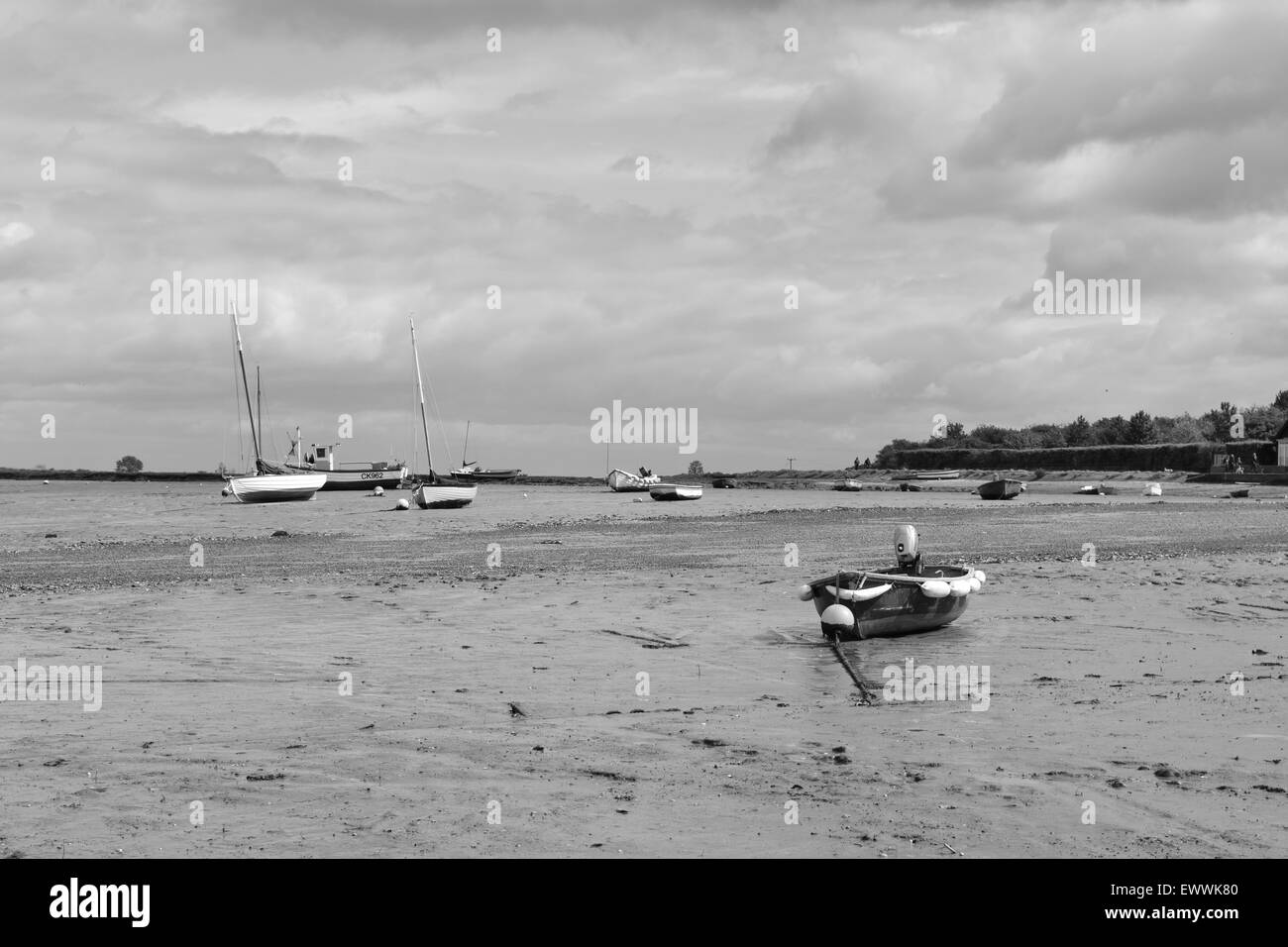 Mersea Boat B&W Stock Photo - Alamy