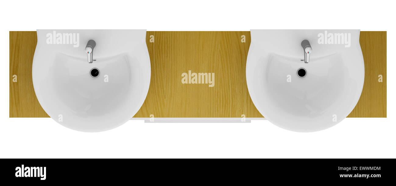 top view of modern double bathroom sink isolated on white background ...
