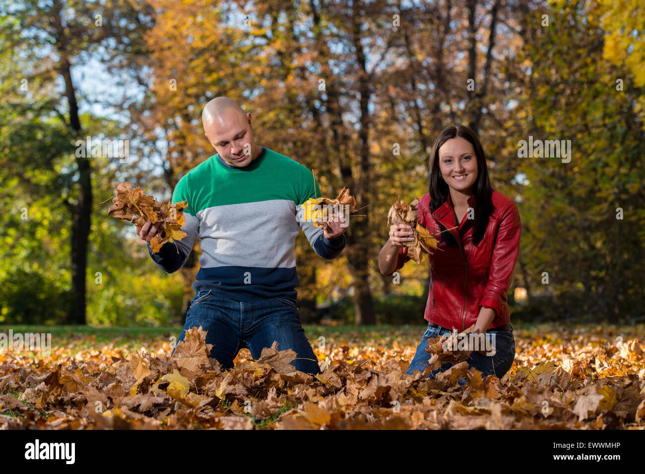 Cheerful Couple Together In The Nature Stock Photo - Alamy
