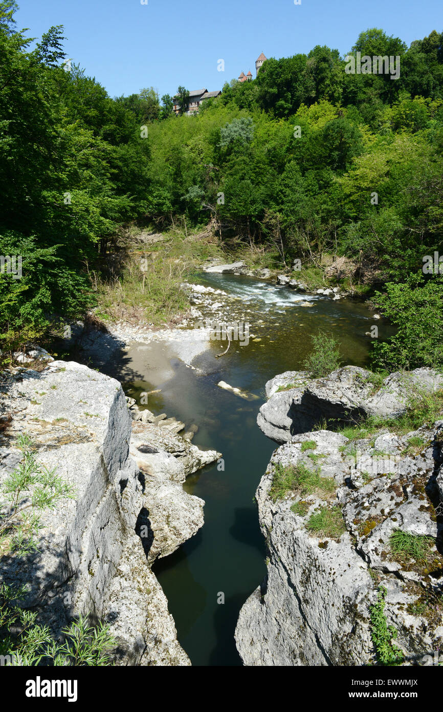 The River Fier at Gorges du Fier Mer des Rochers in Haute-Savoie region ...