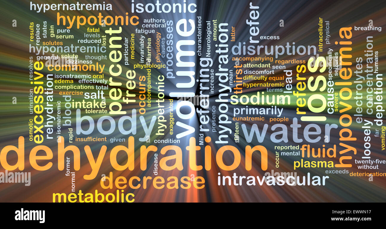 Background concept wordcloud illustration of dehydration glowing light ...
