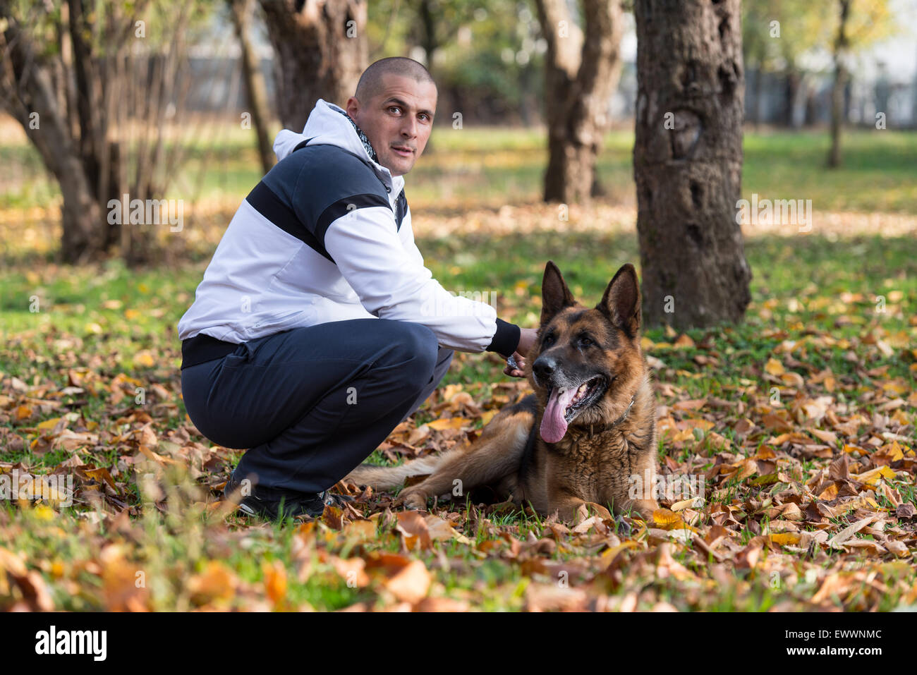 Man And His Dog German Shepherd Stock Photo - Alamy