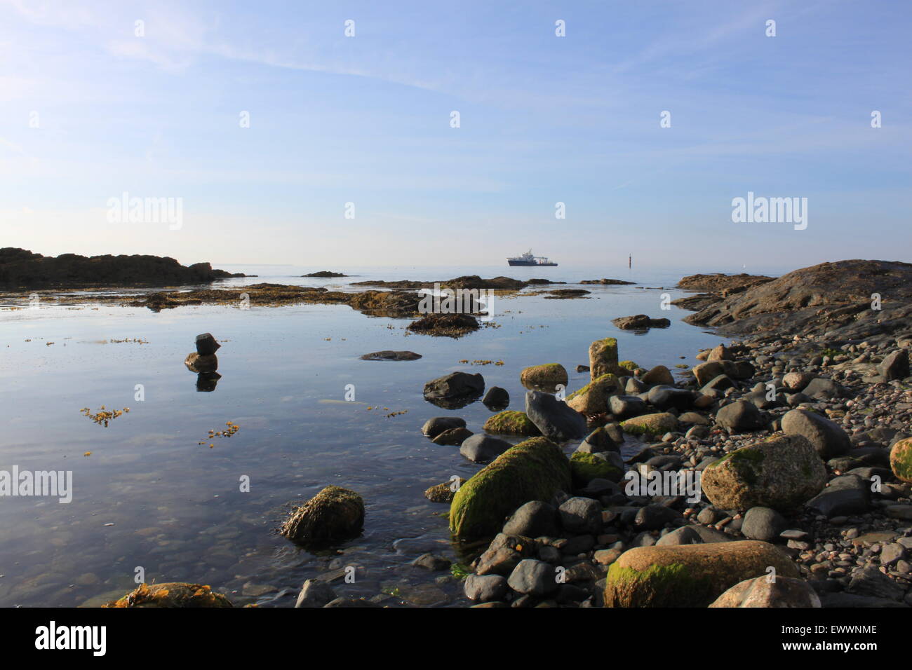 Battery Rocks on a calm tranquil summer day in ealy morning Stock Photo ...