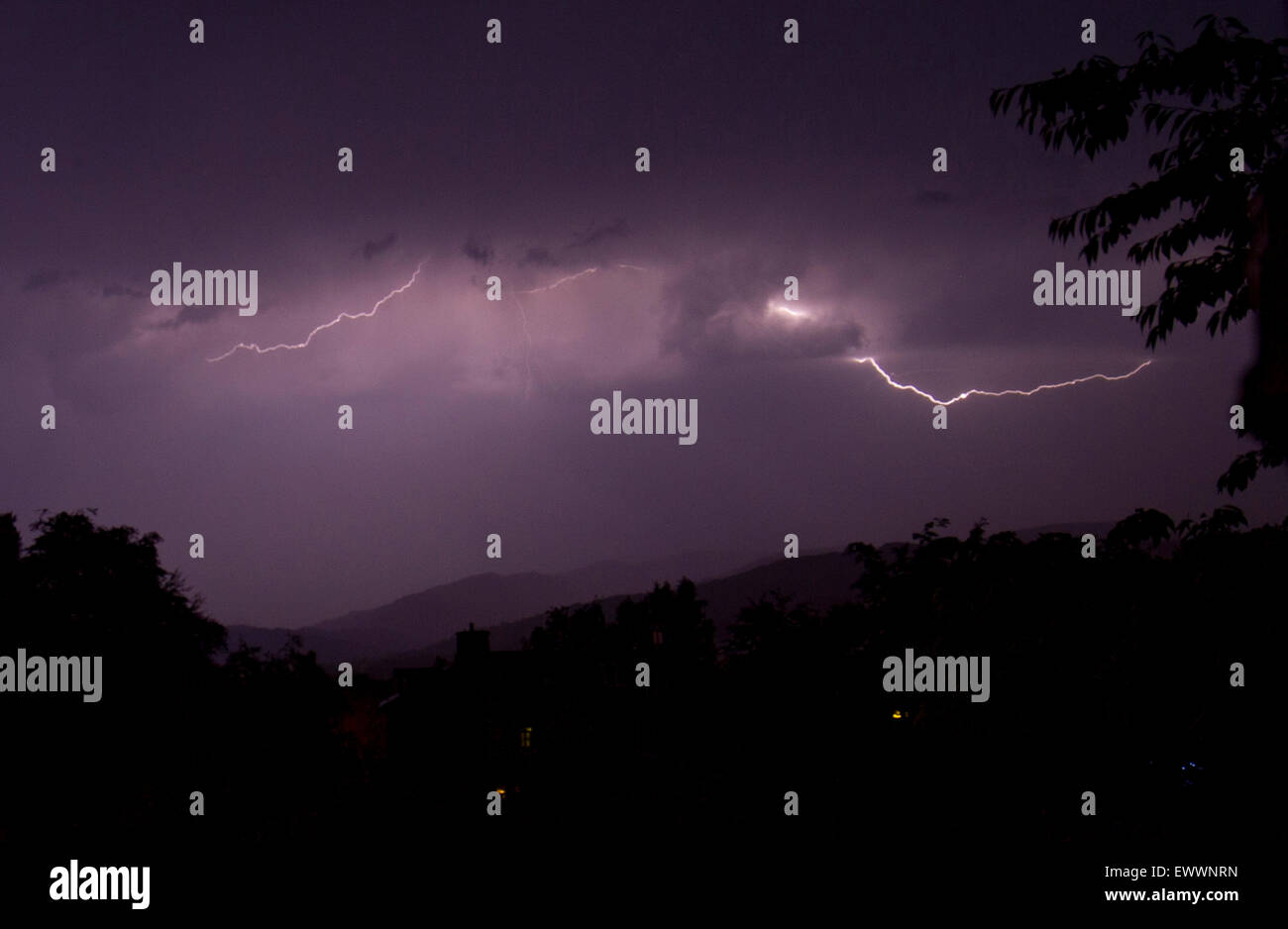 Windermere Village Cumbria 1st July 2015 UK Weather Midnight Storm over ...
