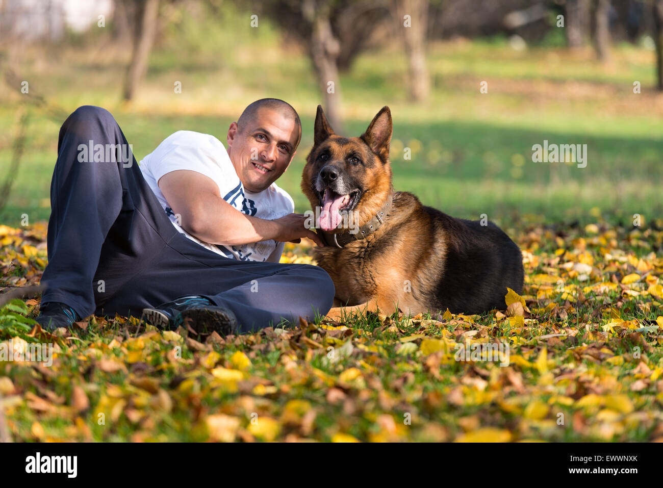 Man With Dog German Shepherd Stock Photo - Alamy