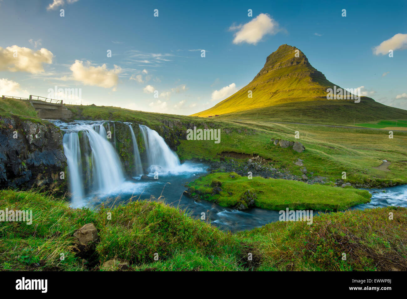 Snaefellsnes Peninsula, Iceland. Waterfall with Kirkjufell in the ...