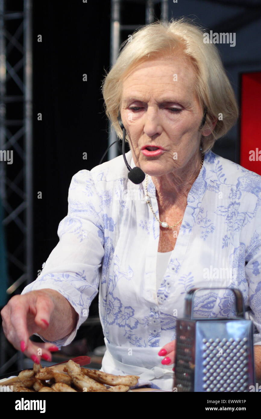 Celebrity TV cook and author, Mary Berry gives a cookery demonstration ...
