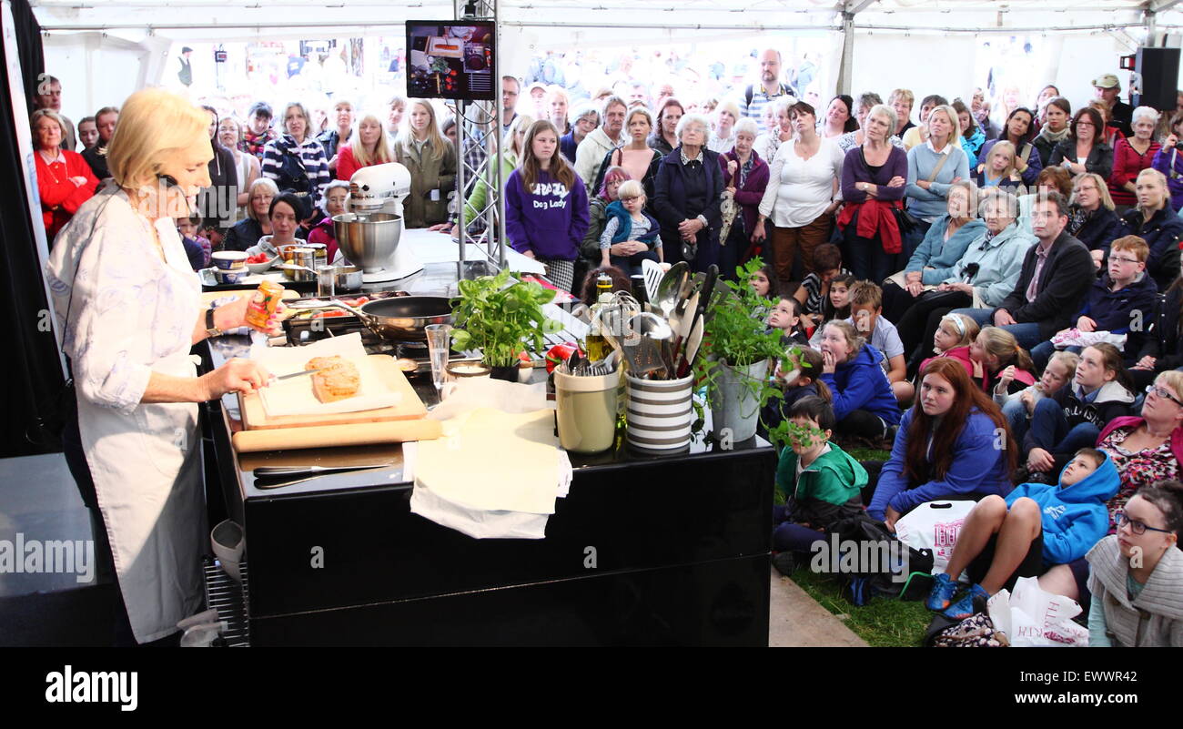Legendary British TV cook, Mary Berry gives a cookery demonstration at ...