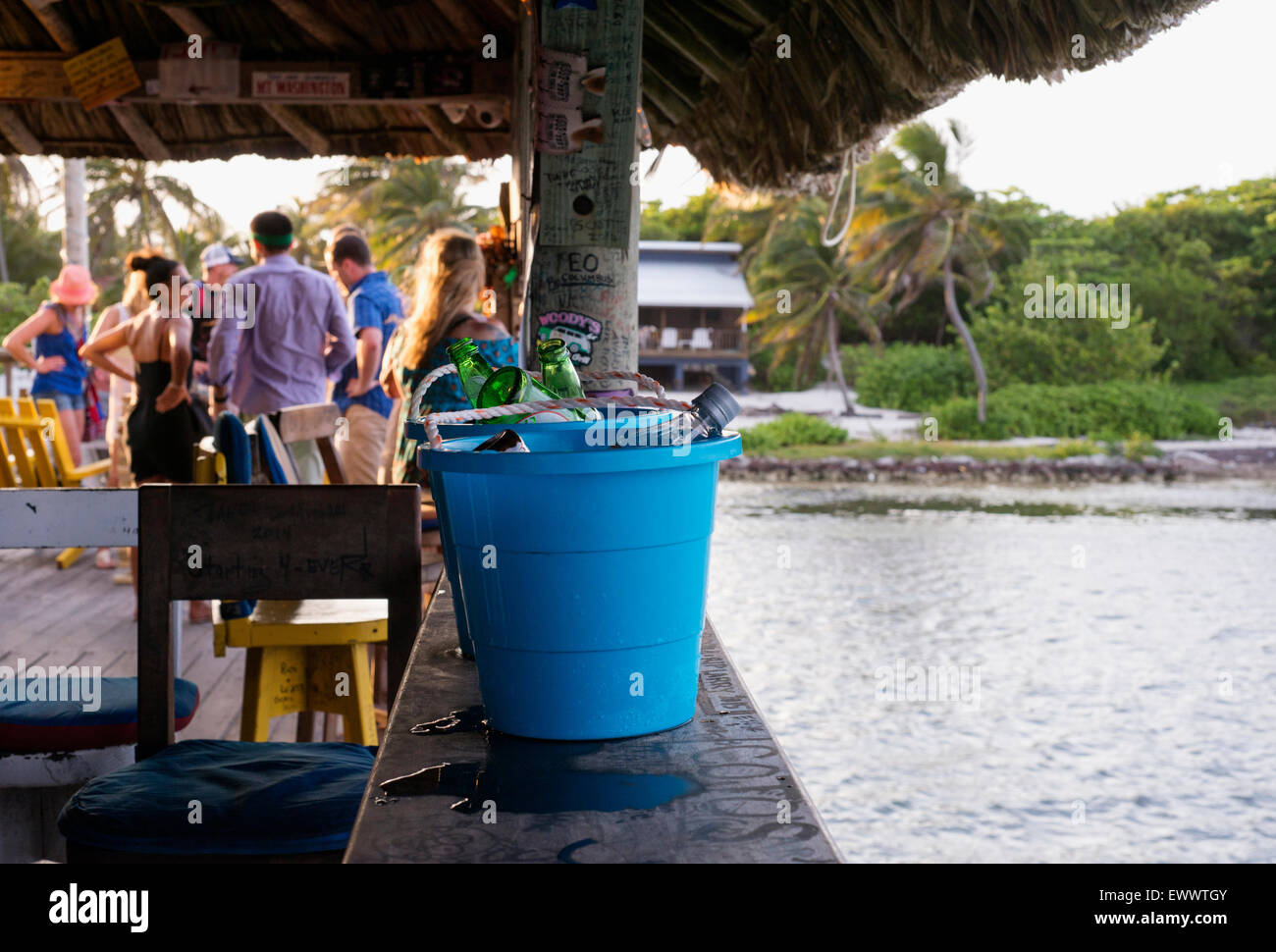 Buckets of beer at the Palapa bar, in San Pedro, Belize Stock Photo - Alamy