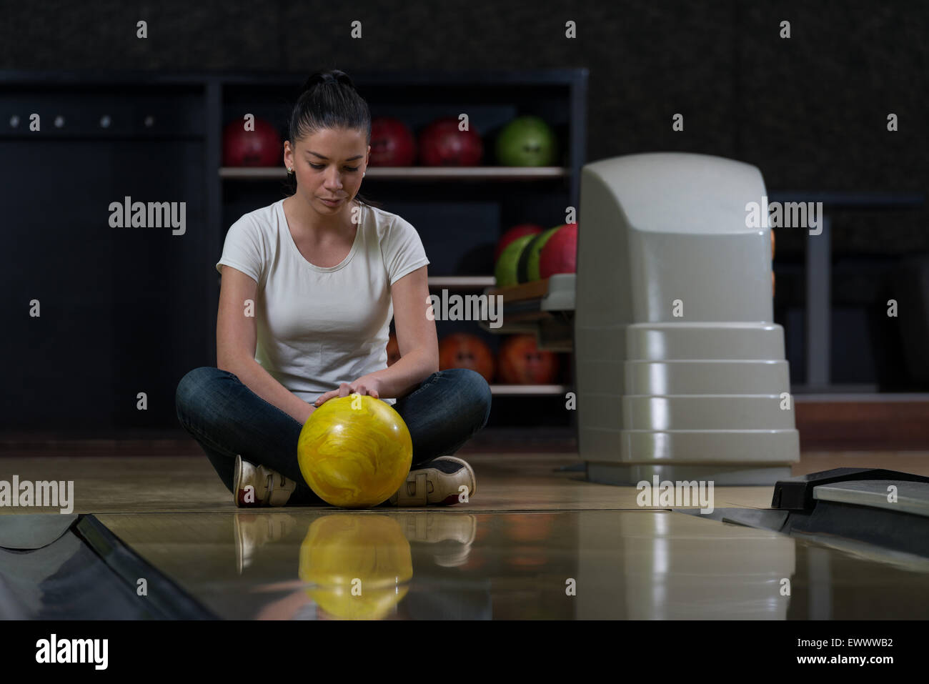 Sad Girl Upset About Bowling Play Stock Photo - Alamy