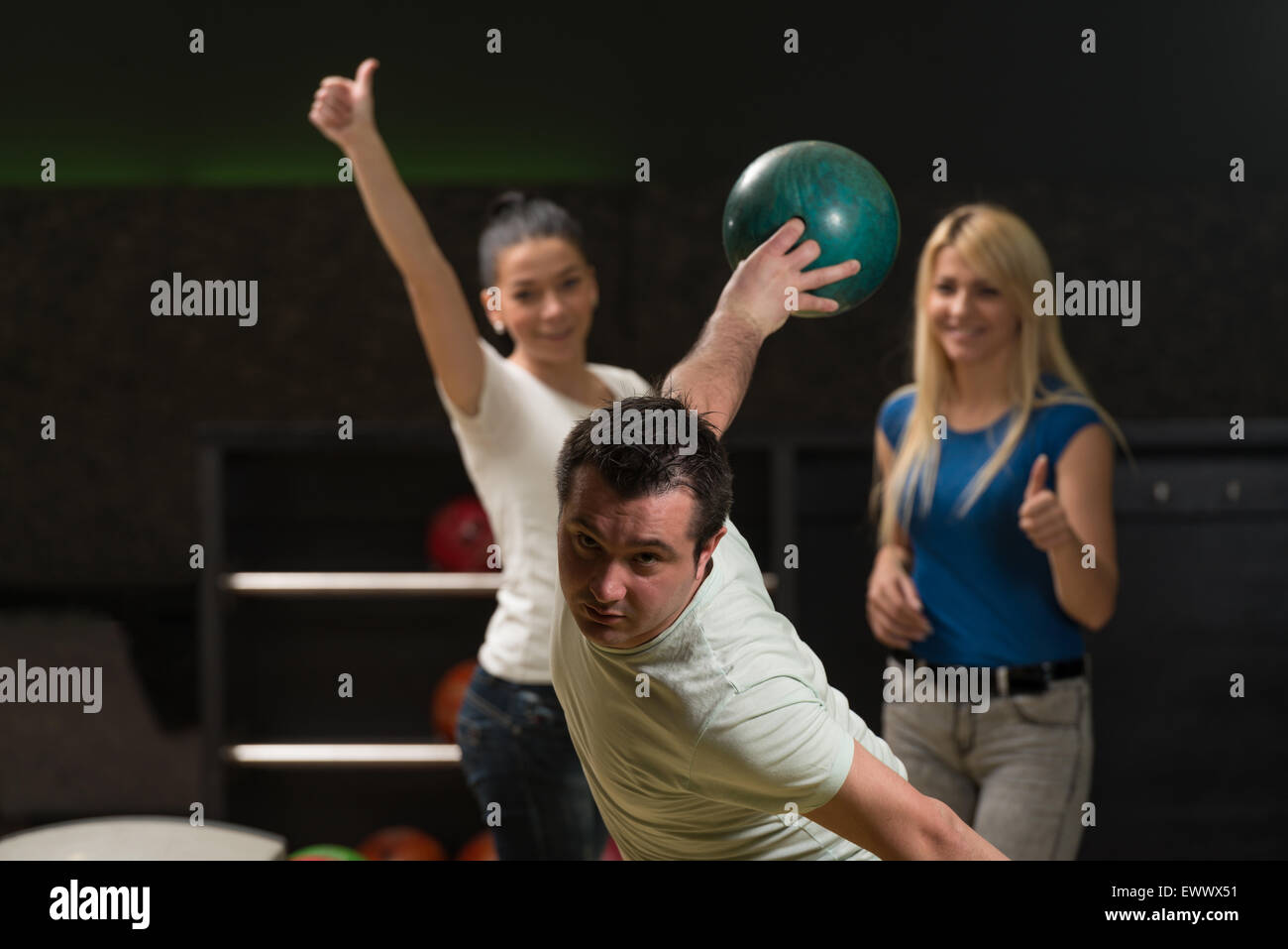 Bowling With Friends Stock Photo - Alamy