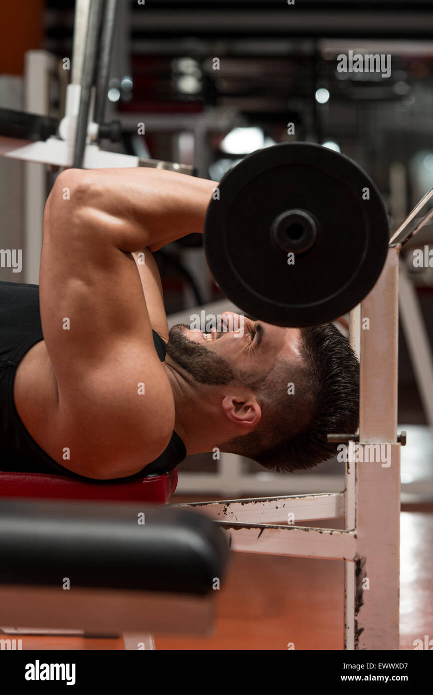 Muscular Man Exercising Triceps Stock Photo - Alamy