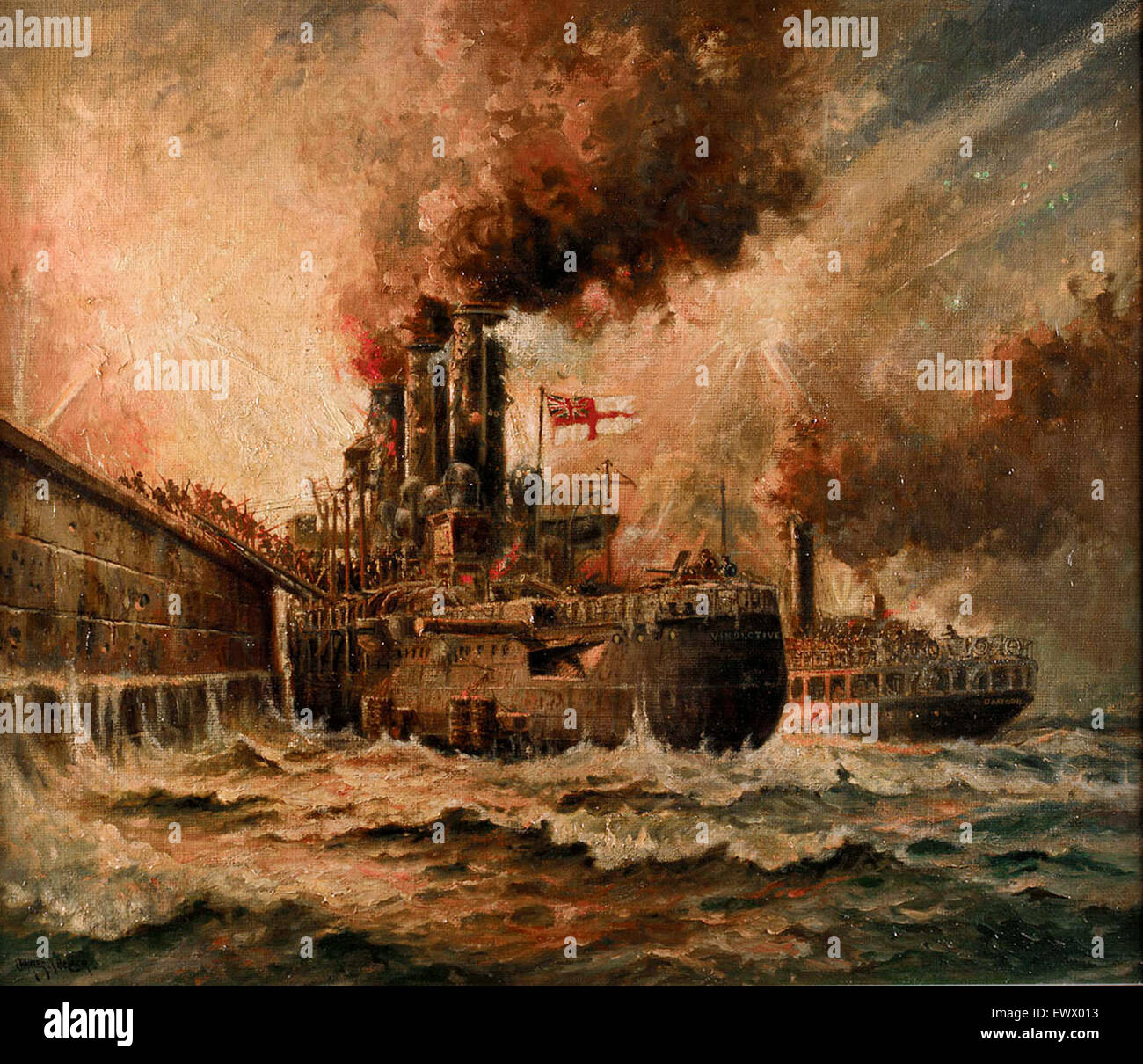 HMS 'Vindictive' at Zeebrugge, 23 April 1918 Stock Photo - Alamy