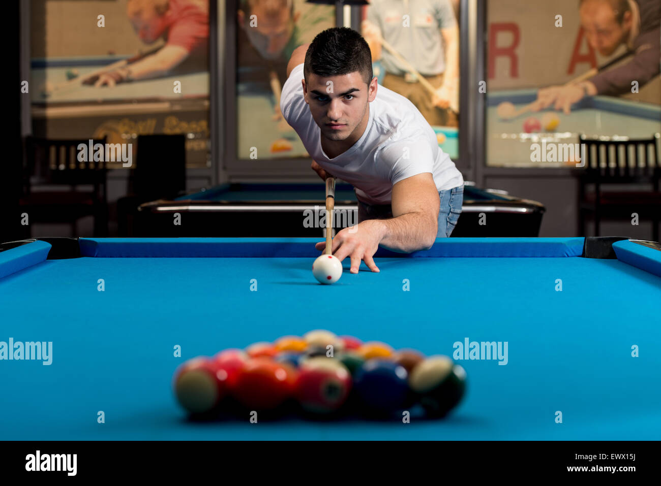 Male Pool Player Stock Photo - Alamy
