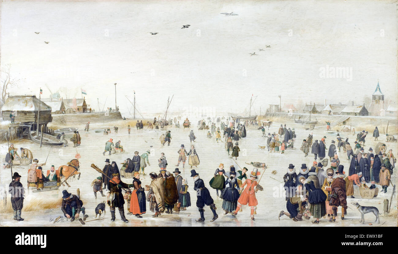 Hendrick Avercamp, Winter Scene on a Frozen Canal 1620 Oil on wood. Los Angeles County Museum of ...