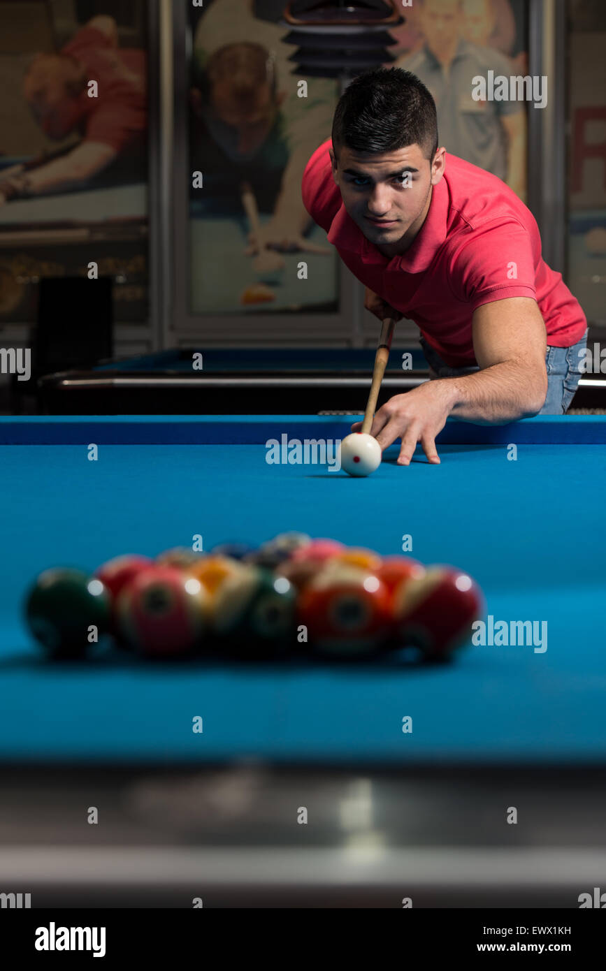 Man Playing Pool Stock Photo - Alamy