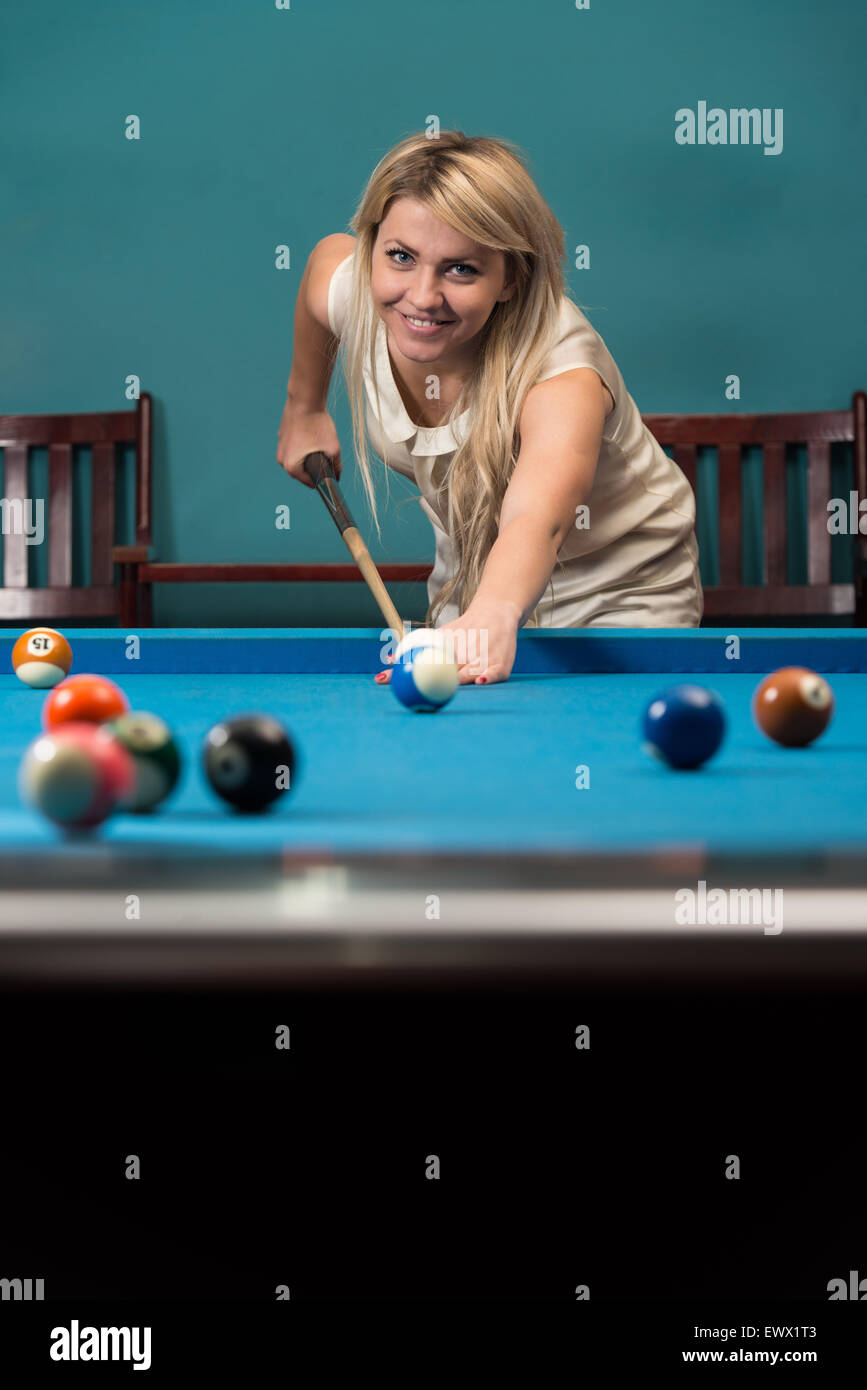 Female Playing Billiard Stock Photo - Alamy