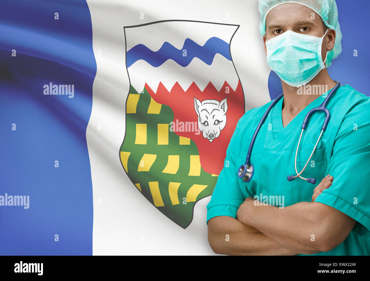 Surgeon with Canadian province flag on background - Northwest ...