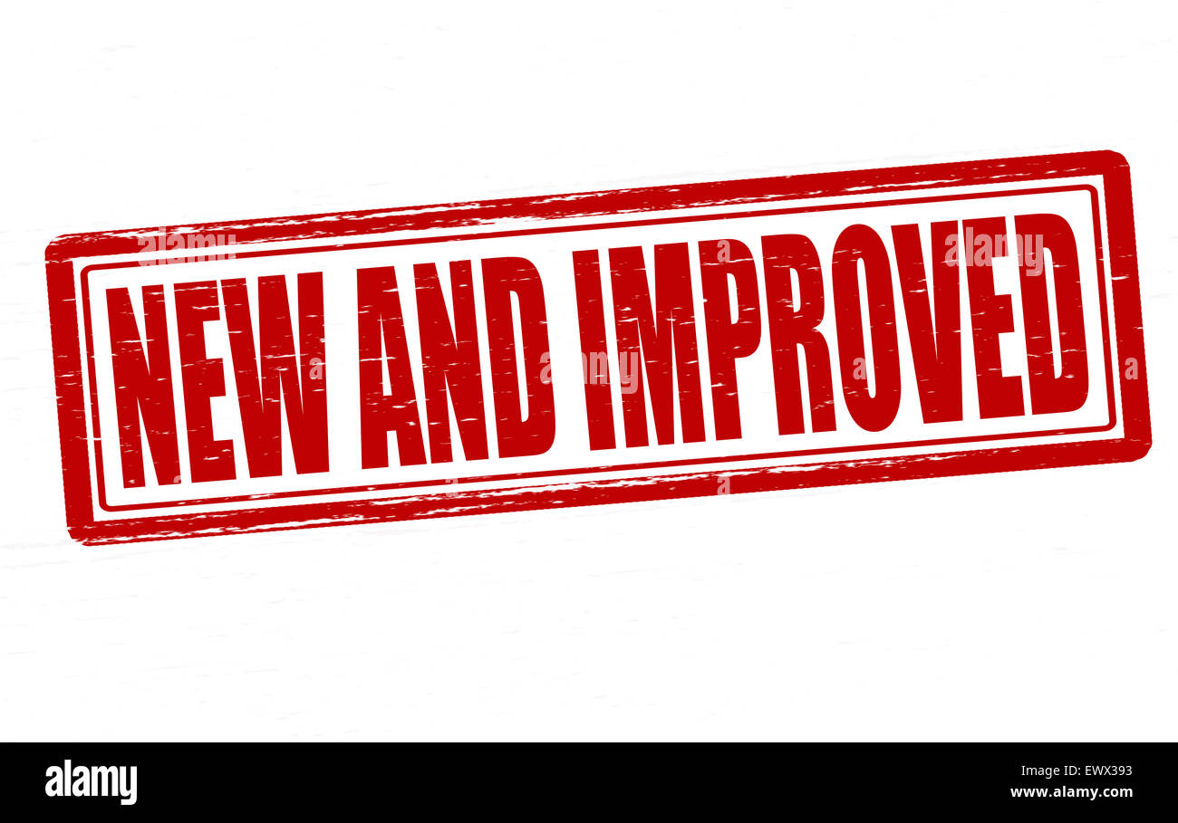 Stamp with words new and improved inside, illustration Stock Photo - Alamy