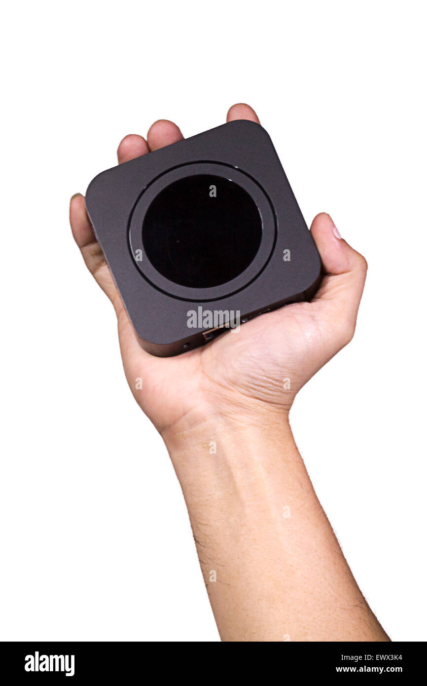 Hand holding square black box and black circle inside box Stock Photo ...
