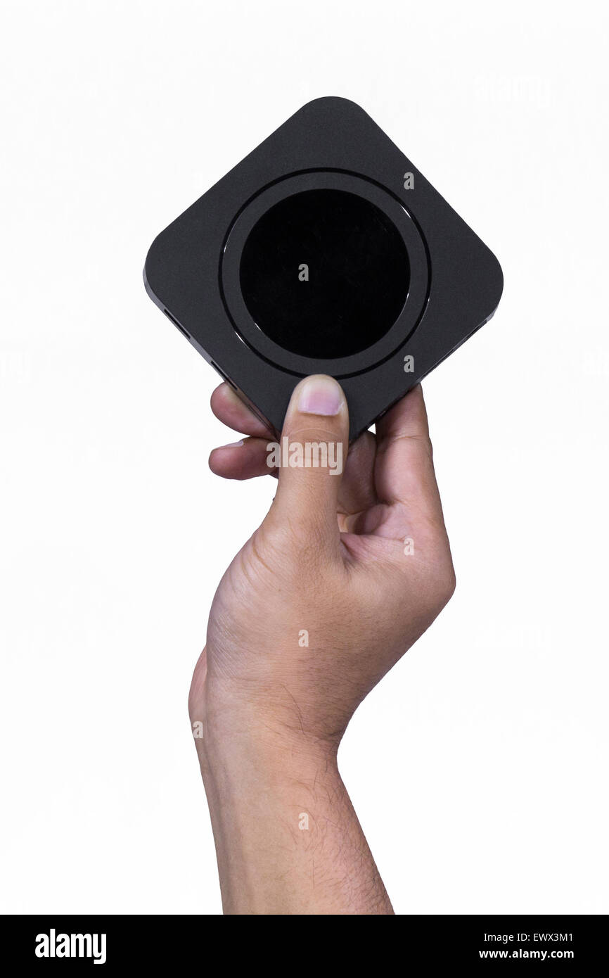 Hand holding square black box and black circle inside box Stock Photo ...
