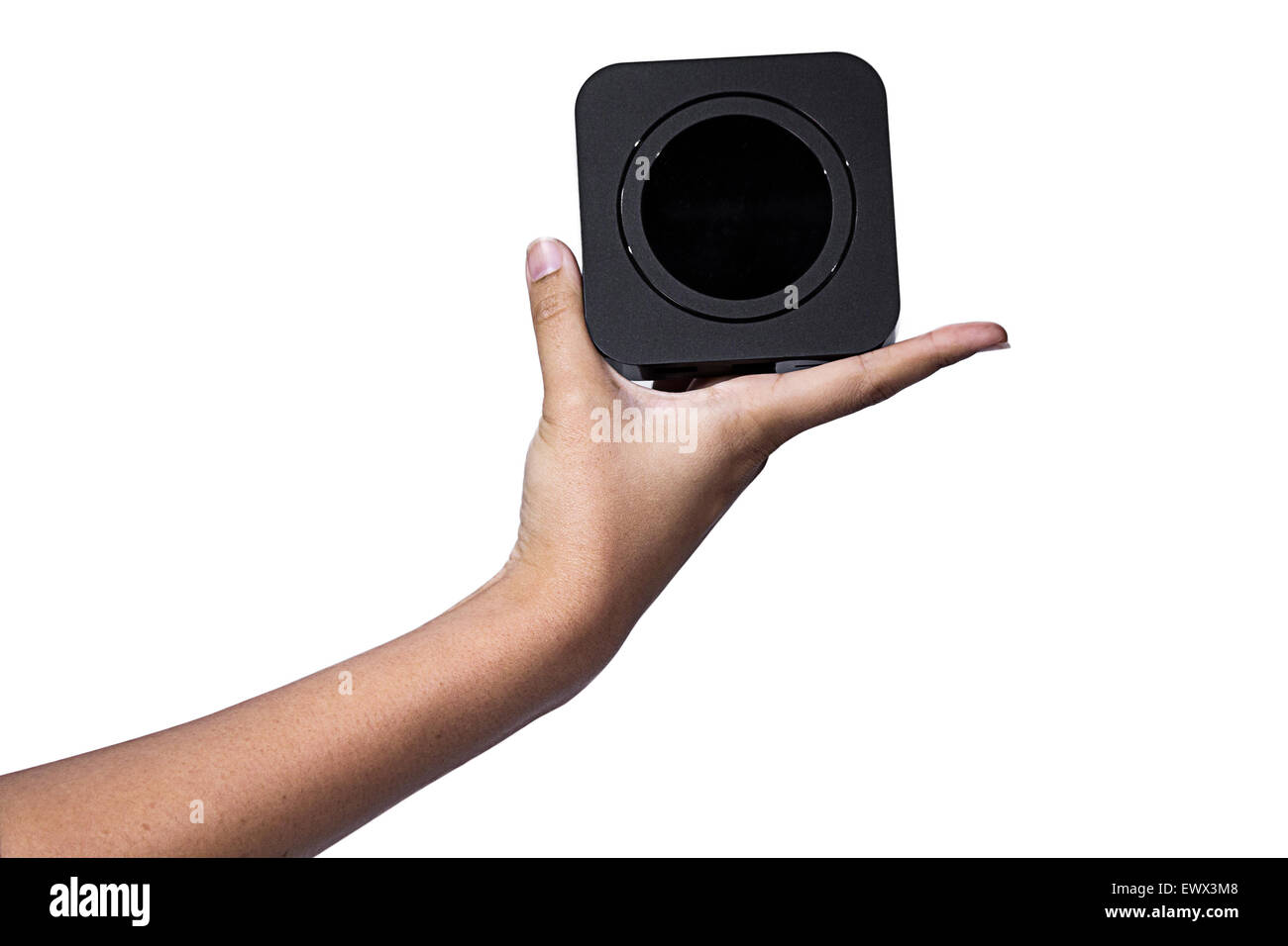 Hand holding square black box and black circle inside box Stock Photo ...