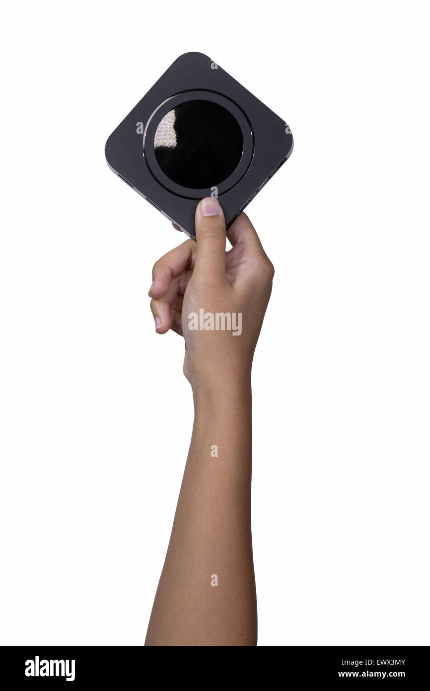 Hand holding square black box and black circle inside box Stock Photo ...