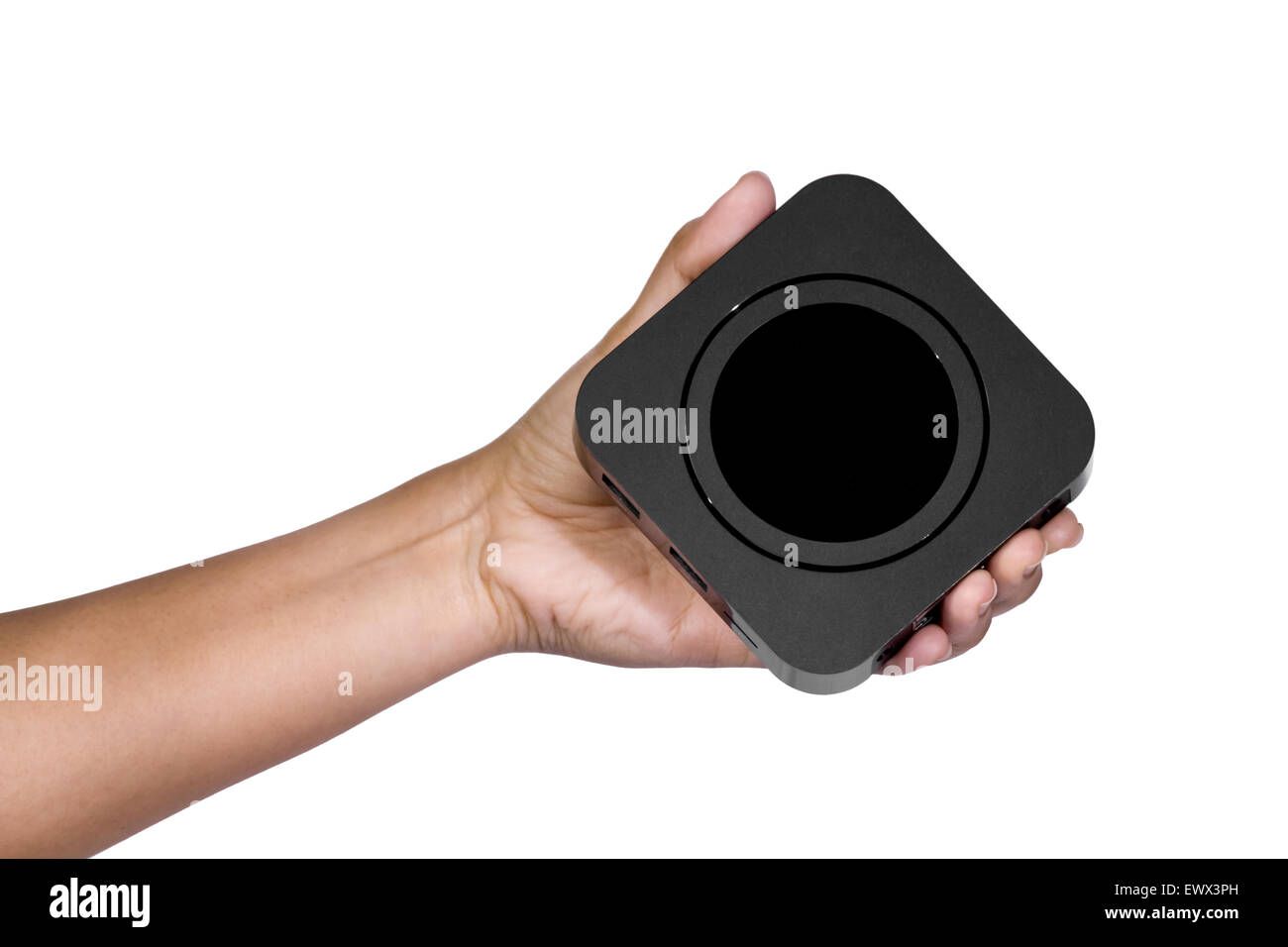 Hand holding square black box and black circle inside box Stock Photo ...