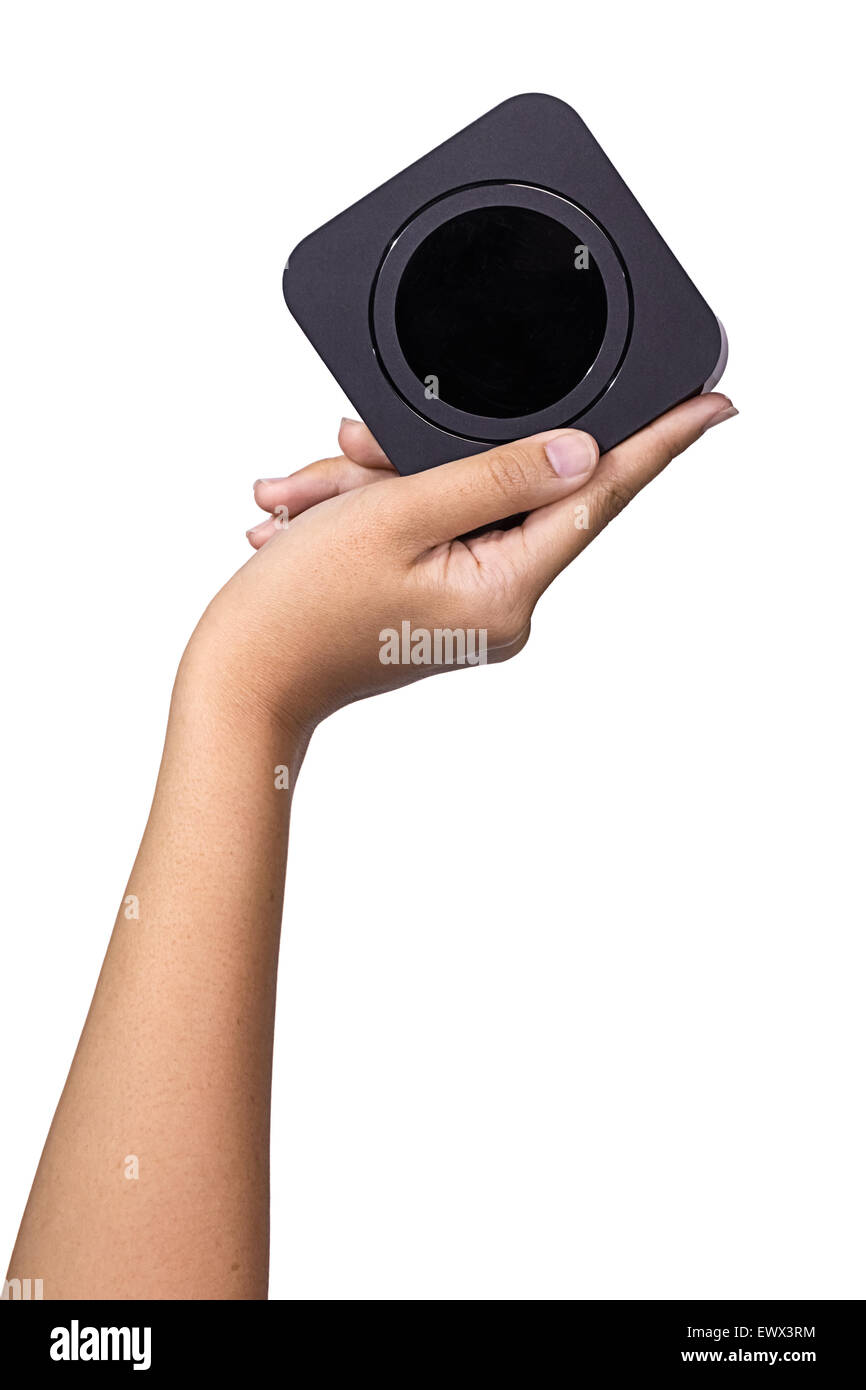 Hand holding square black box and black circle inside box Stock Photo ...