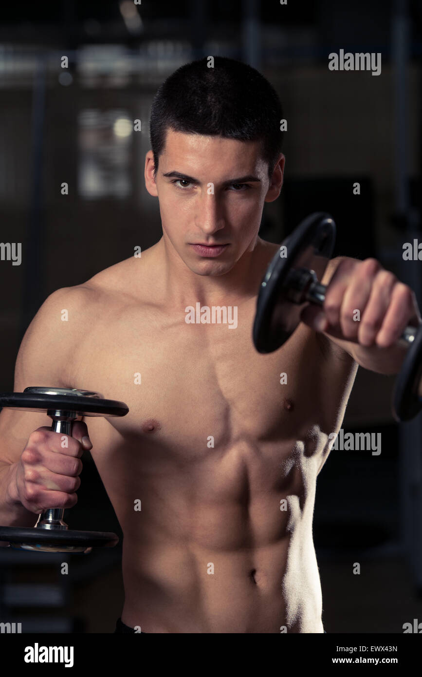 Young Athlete Exercise Power Boxing With Dumbbells Stock Photo - Alamy