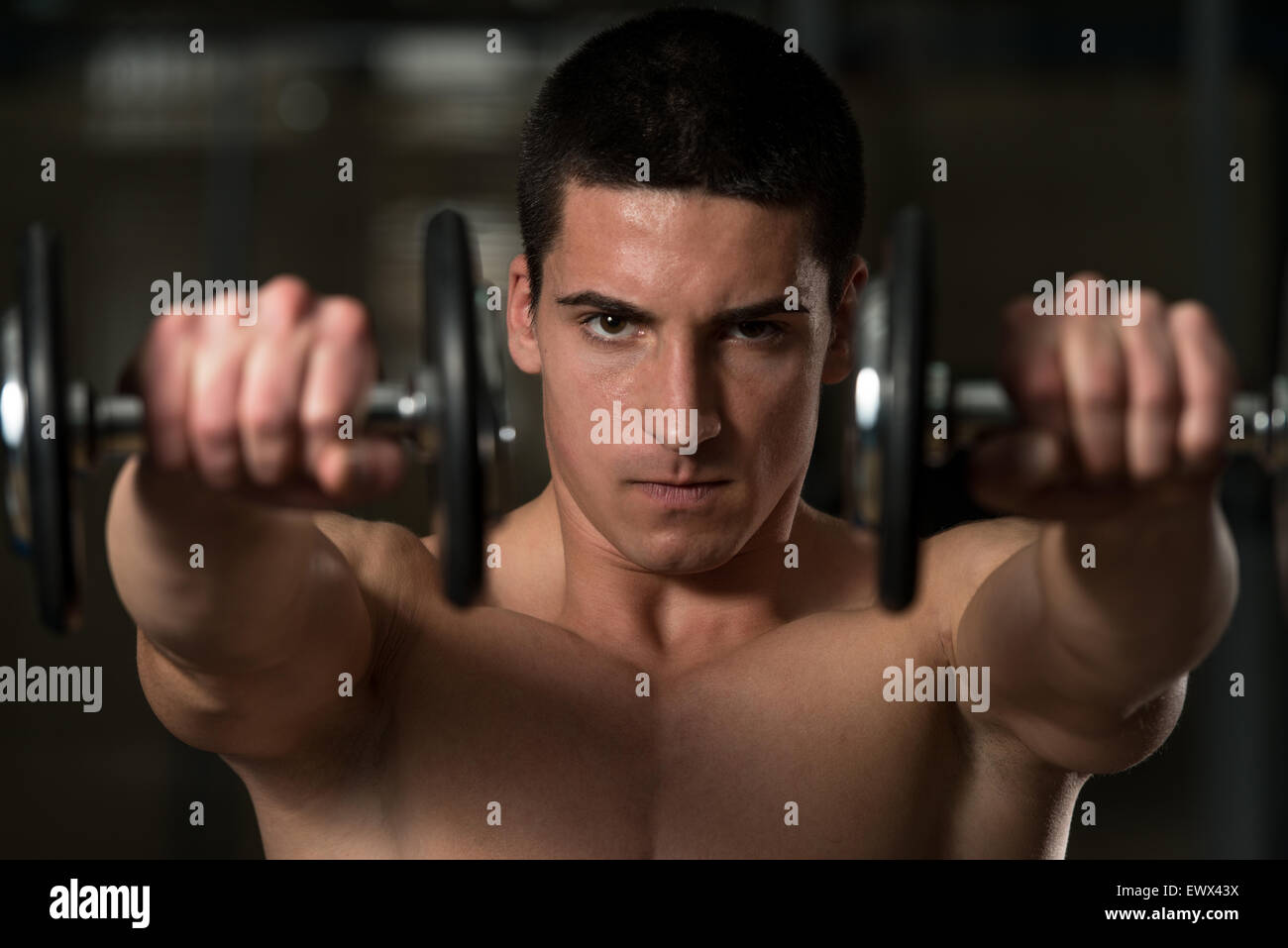 Young Athlete Exercise Power Boxing With Dumbbells Stock Photo - Alamy