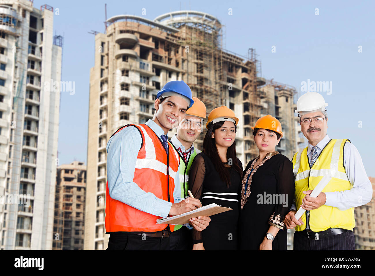 indian group Architect Construction Site Teamwork Stock Photo - Alamy