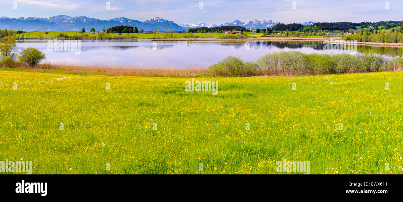 wide panorama landscape in Bavaria, Germany, with alps mountains Stock ...