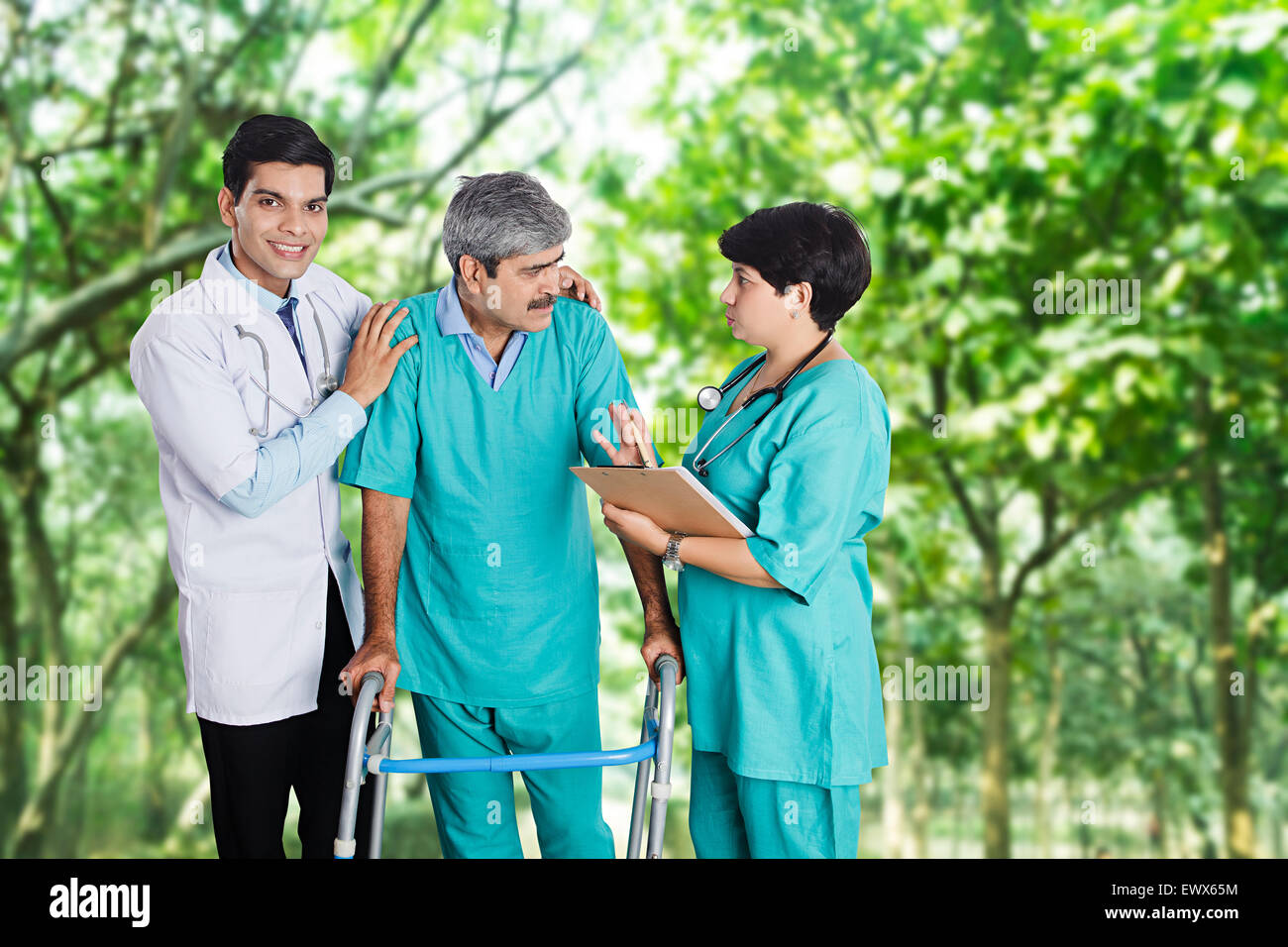 indian Doctor and Patient Support Walker Walking Stock Photo - Alamy