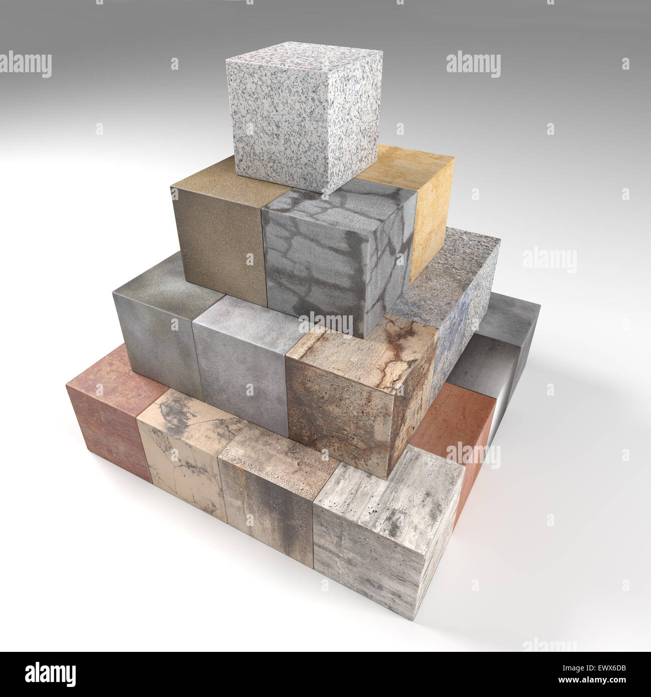 3d rendering of a pyramid of a lot of textured stones cubes Stock Photo ...