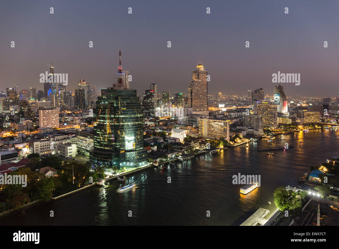 Skyline with CAT Telecom Tower and Lebua State Tower at night, view ...