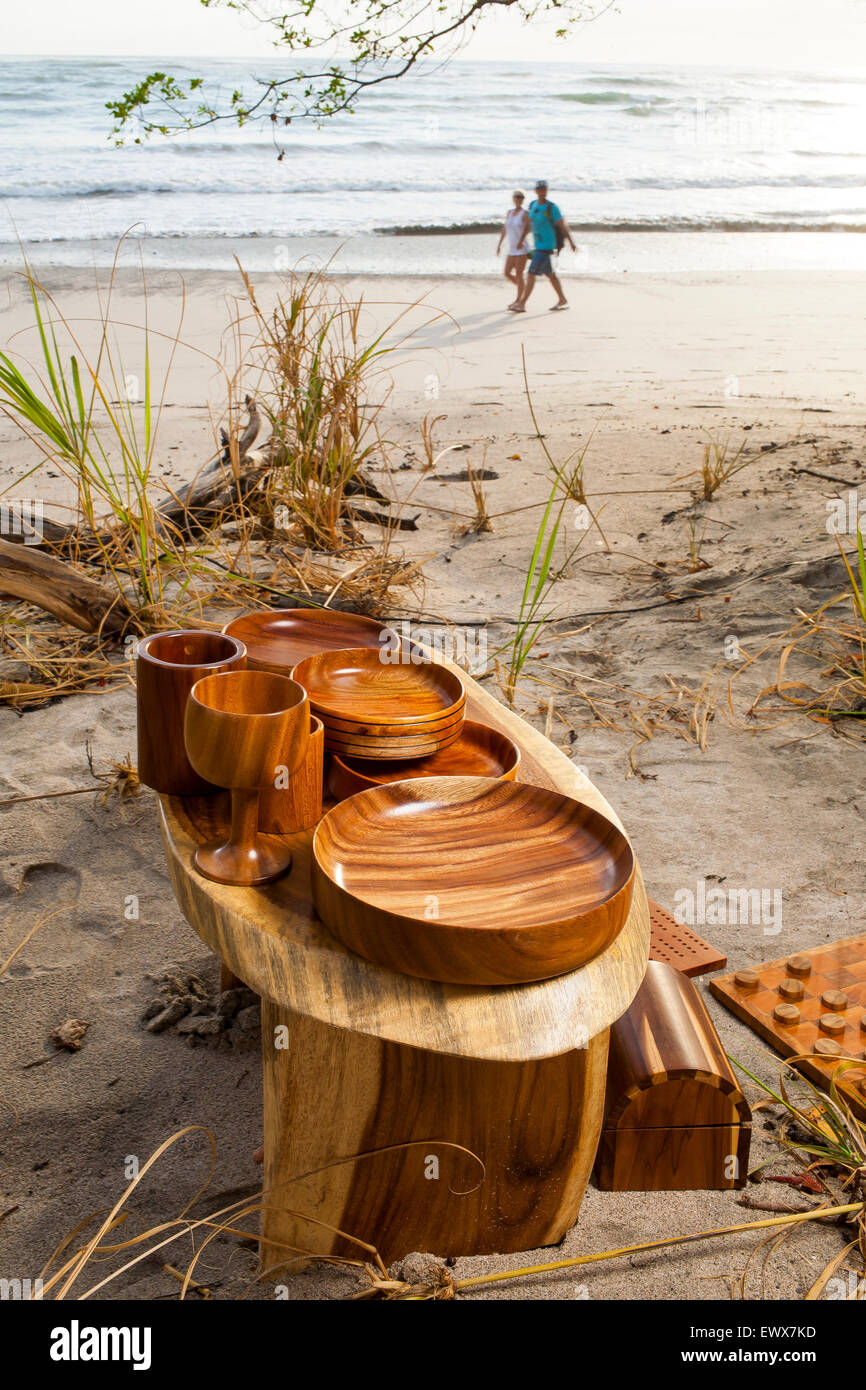 A table, bowls and tableware handmade from wood, local Costa Rican ...